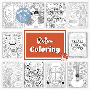 Retro Themed Coloring Pages | Printable 1970s Designs for Adults, Teens ...