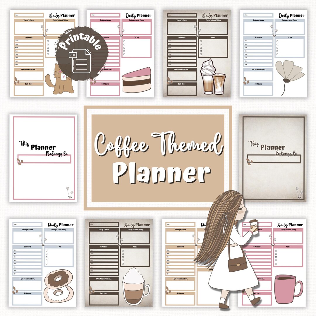 Printable Planner | Cute Coffee Theme | 4 Colors Included | 30 Daily ...