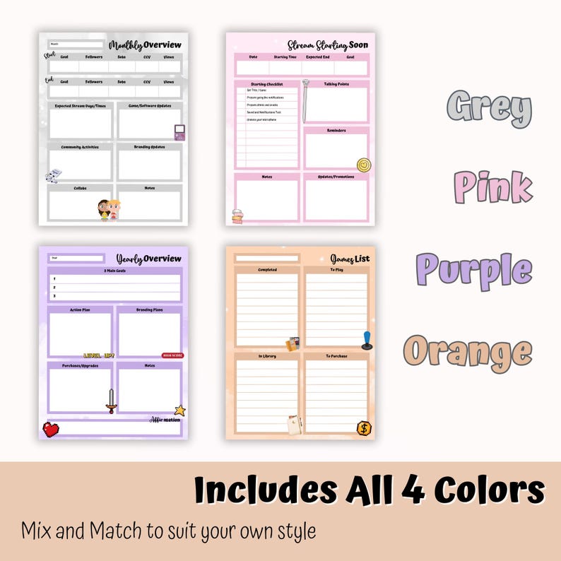 Full Streaming Planner Printable | Gaming and Streamer Toolkit | Track ...