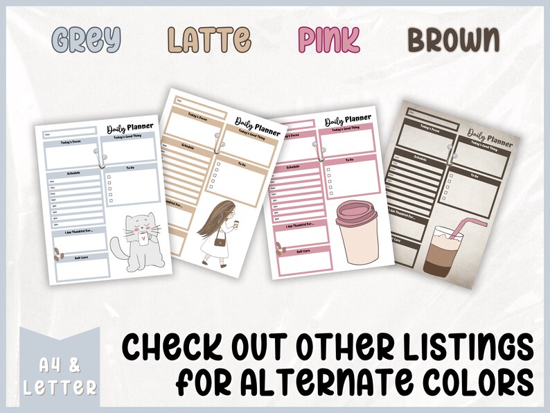 GREY Printable Planner Cute Coffee Theme Daily Pages 30 Cute Coffee ...