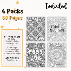 Motivational Coloring Pages BUNDLE | 4 Packs in 1 | 50 Printable Pages ...