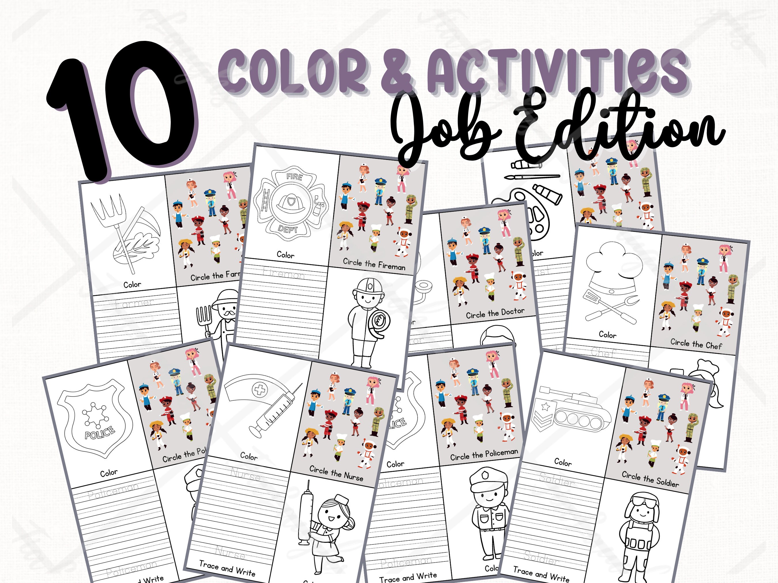 Coloring Activities for Kids Job Edition Color Trace and Write Circle ...