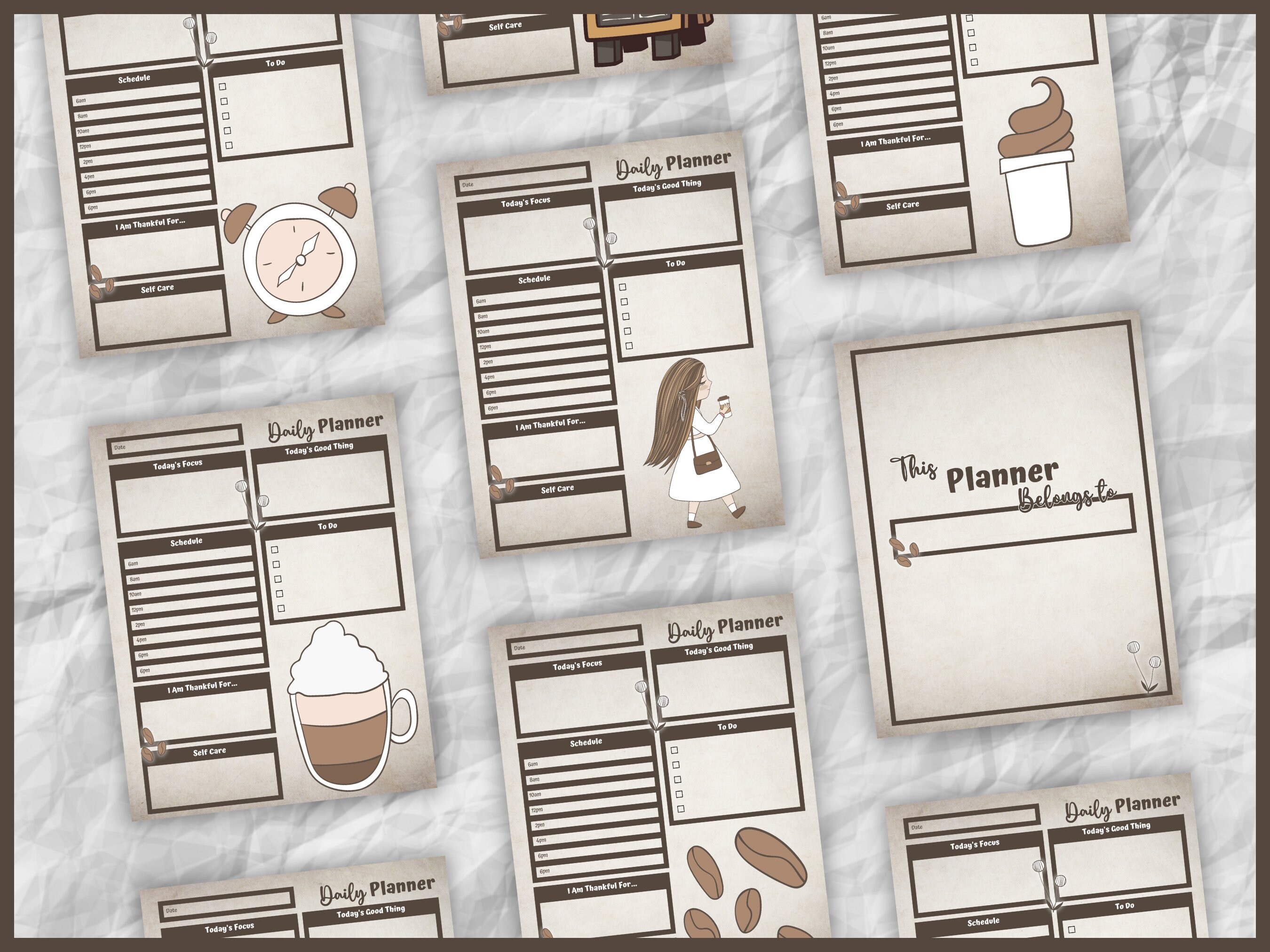 BROWN Printable Planner Cute Coffee Theme Daily Pages 30 Cute Coffee ...