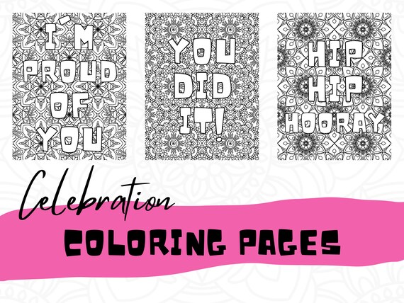 Celebration Coloring Pages Proud of You and More Coloring | Etsy Australia