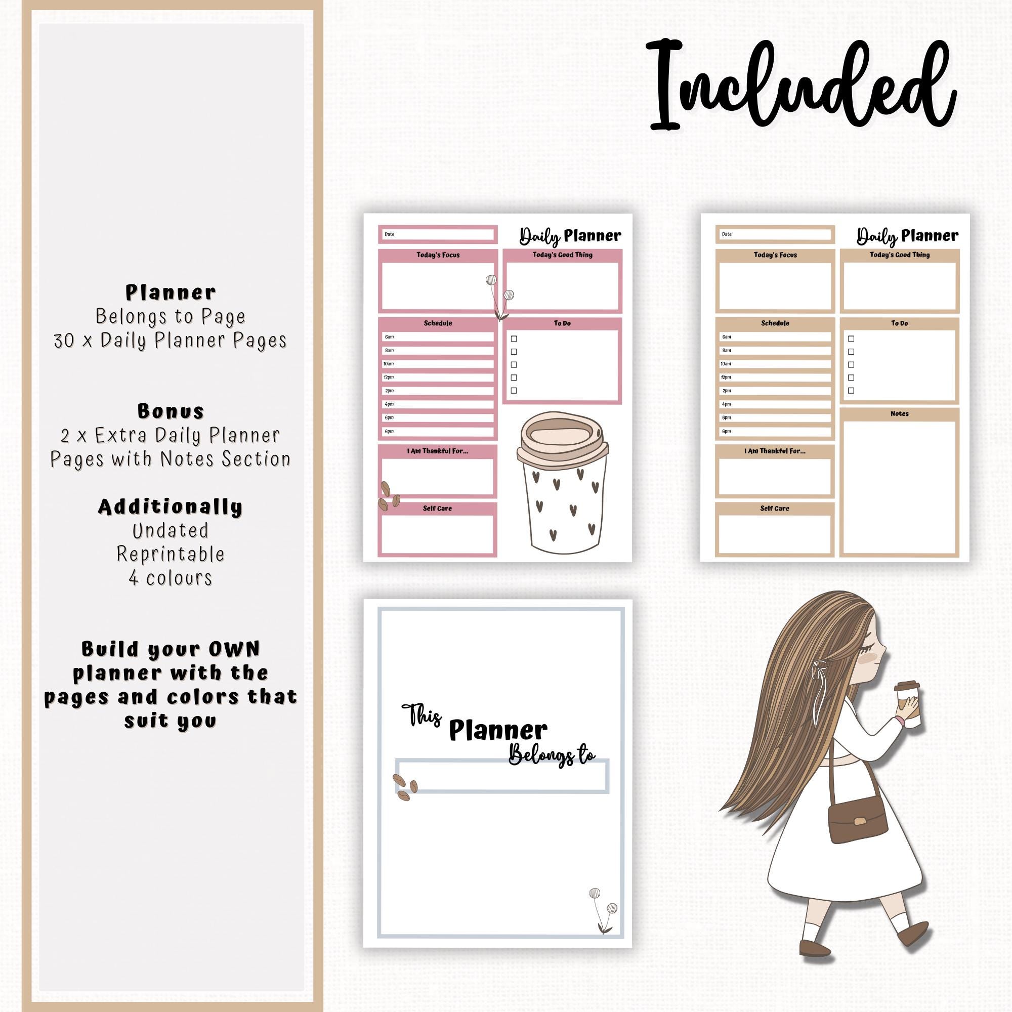 Printable Planner | Cute Coffee Theme | 4 Colors Included | 30 Daily ...