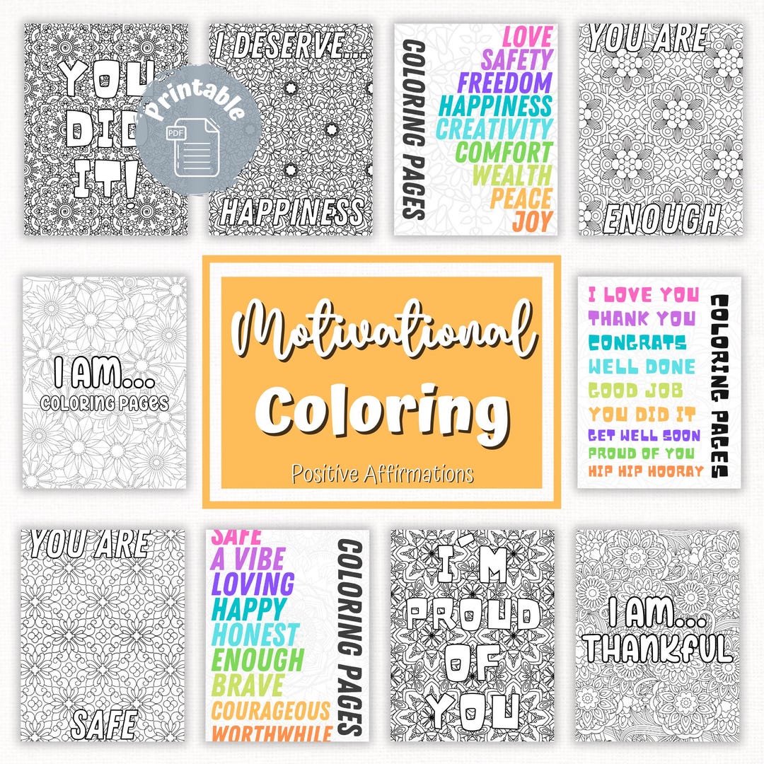 Motivational Coloring Pages BUNDLE | 4 Packs in 1 | 50 Printable Pages ...
