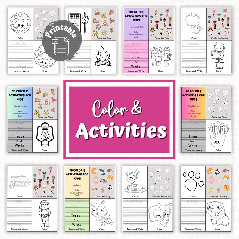 Coloring and Activities for Kids | 4 Themes + 2 Bonuses | Trace, Color ...