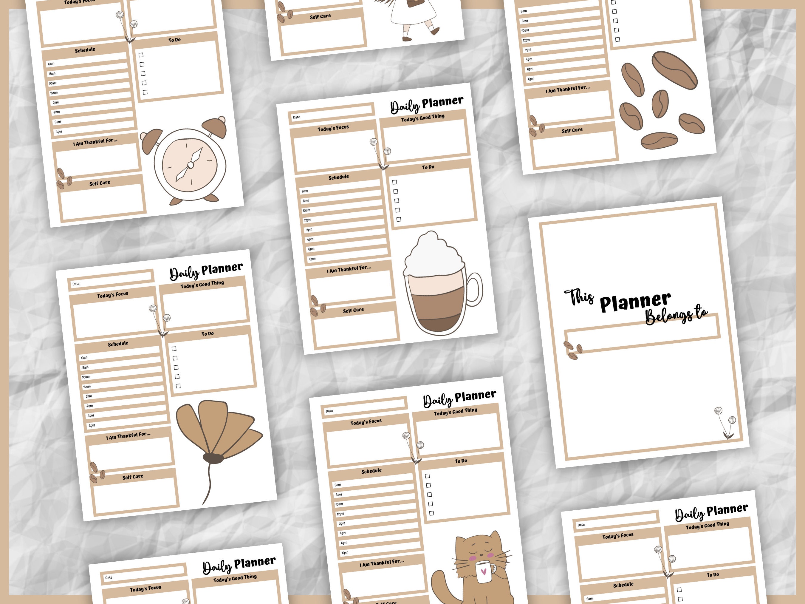 LATTE Printable Planner Cute Coffee Theme Daily Pages 30 - Etsy