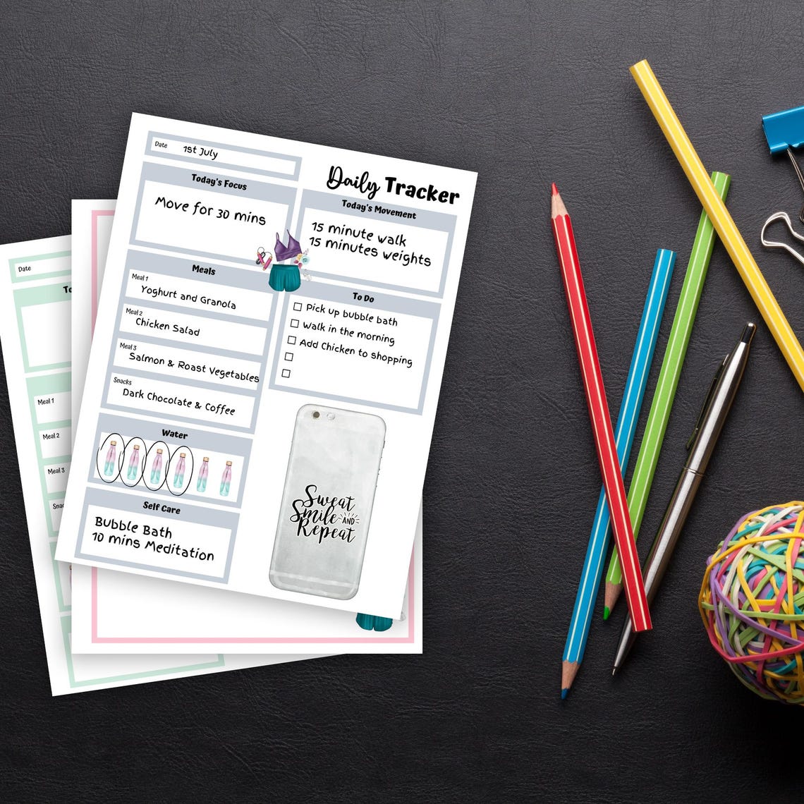 Printable Fitness Tracker | 4 Colors Included | Daily Pages | Fitness ...