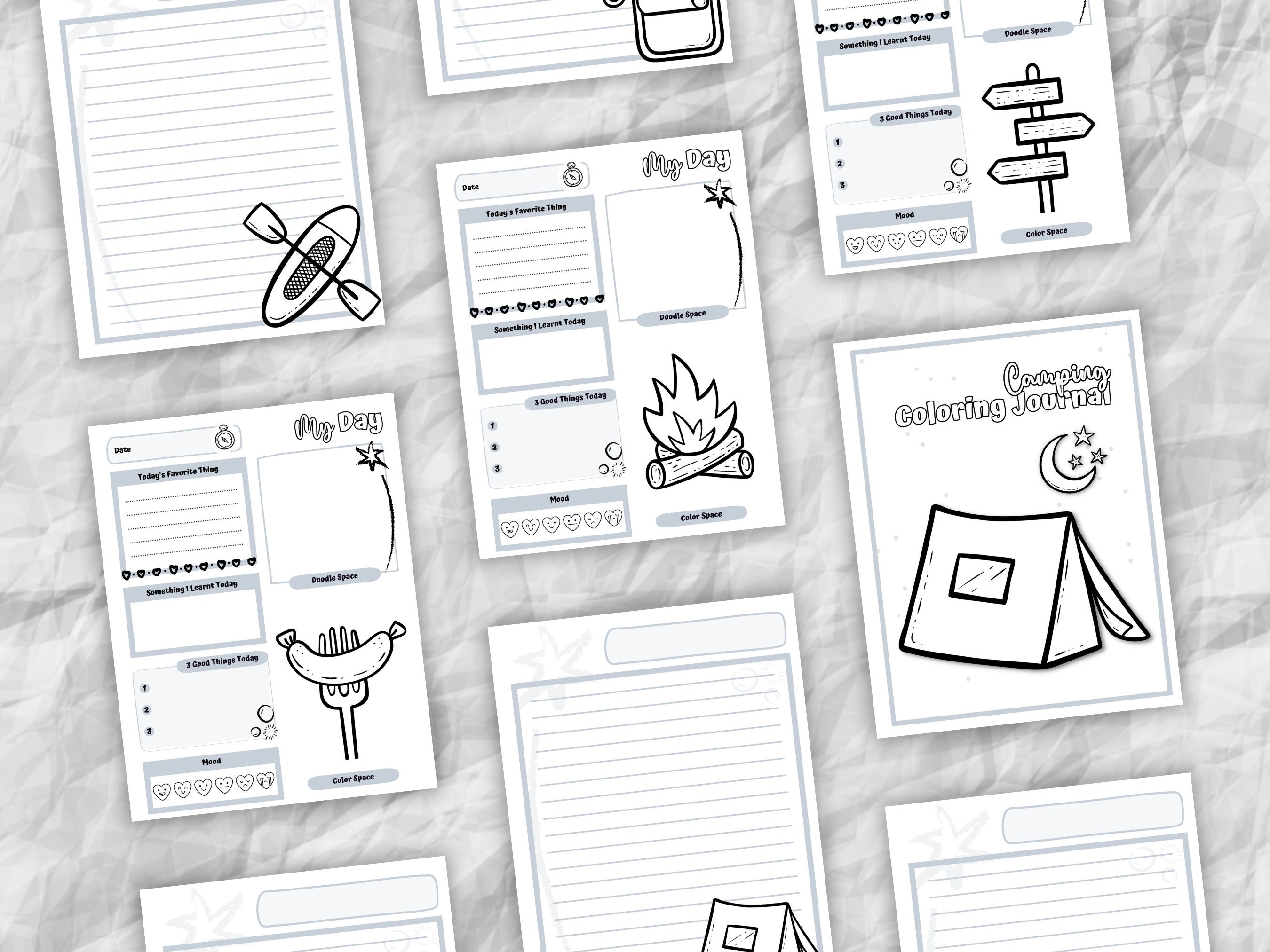 Kids Coloring Journal Camping Themed Pages for Daily Reflections ...