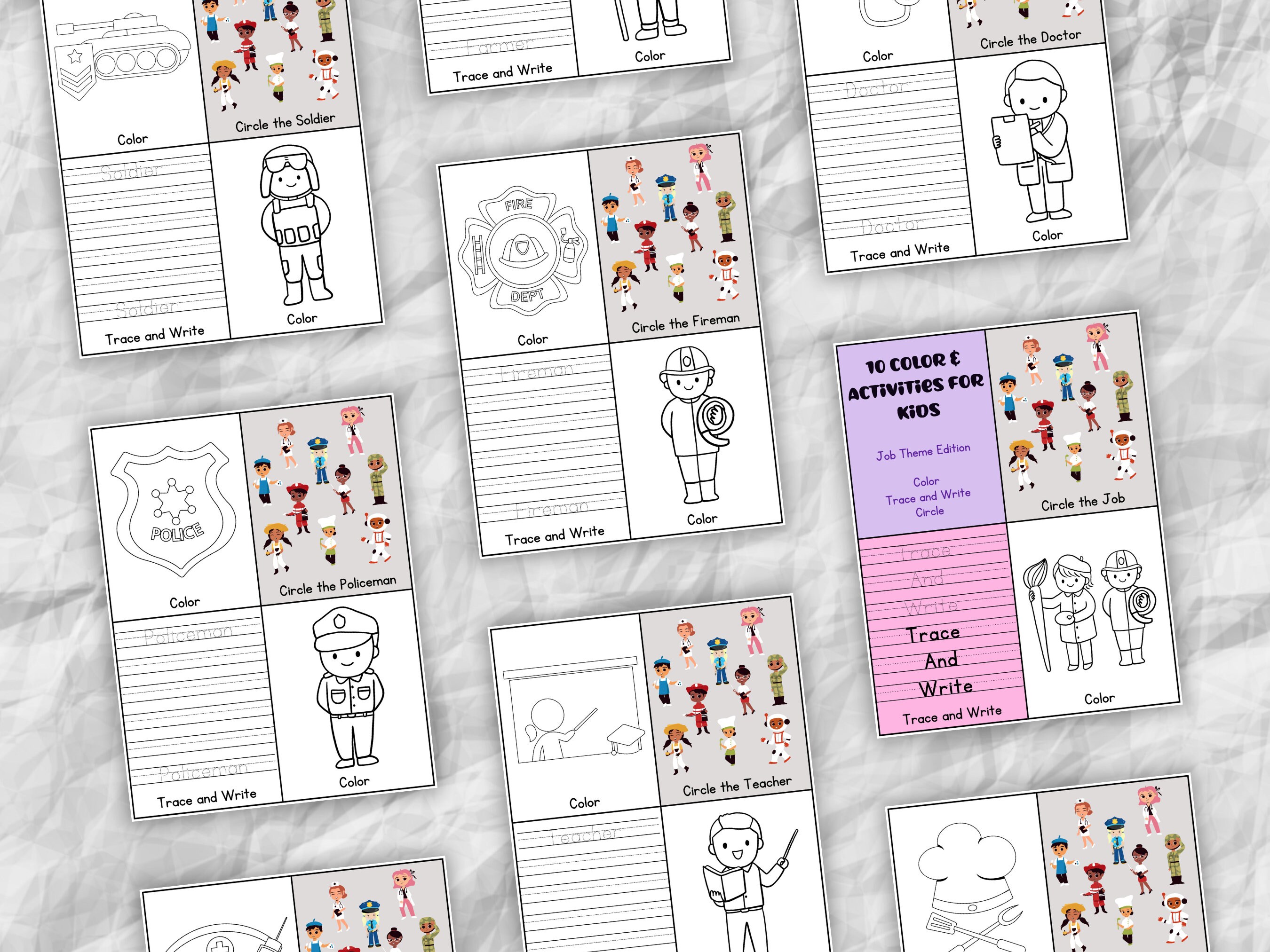 Coloring Activities for Kids Job Edition Color Trace and Write Circle ...