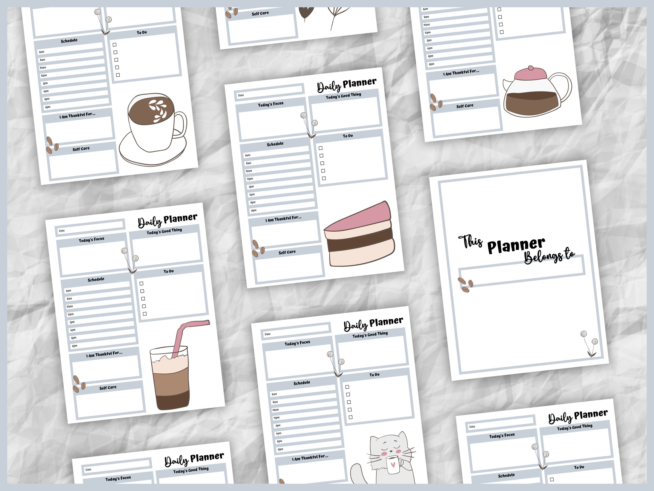 GREY Printable Planner Cute Coffee Theme Daily Pages 30 Cute Coffee ...