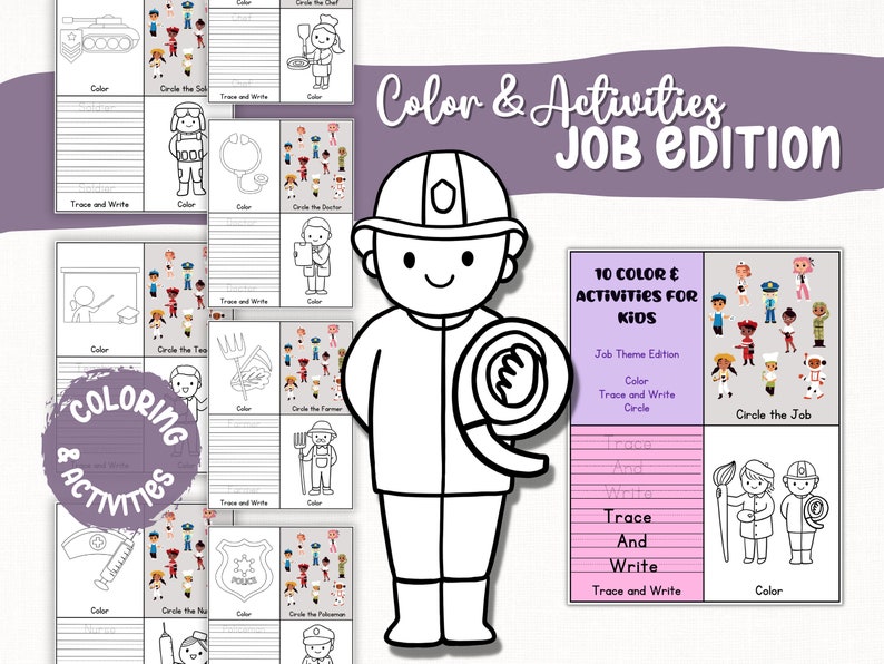 Coloring Activities for Kids Job Edition Color Trace and Write Circle ...