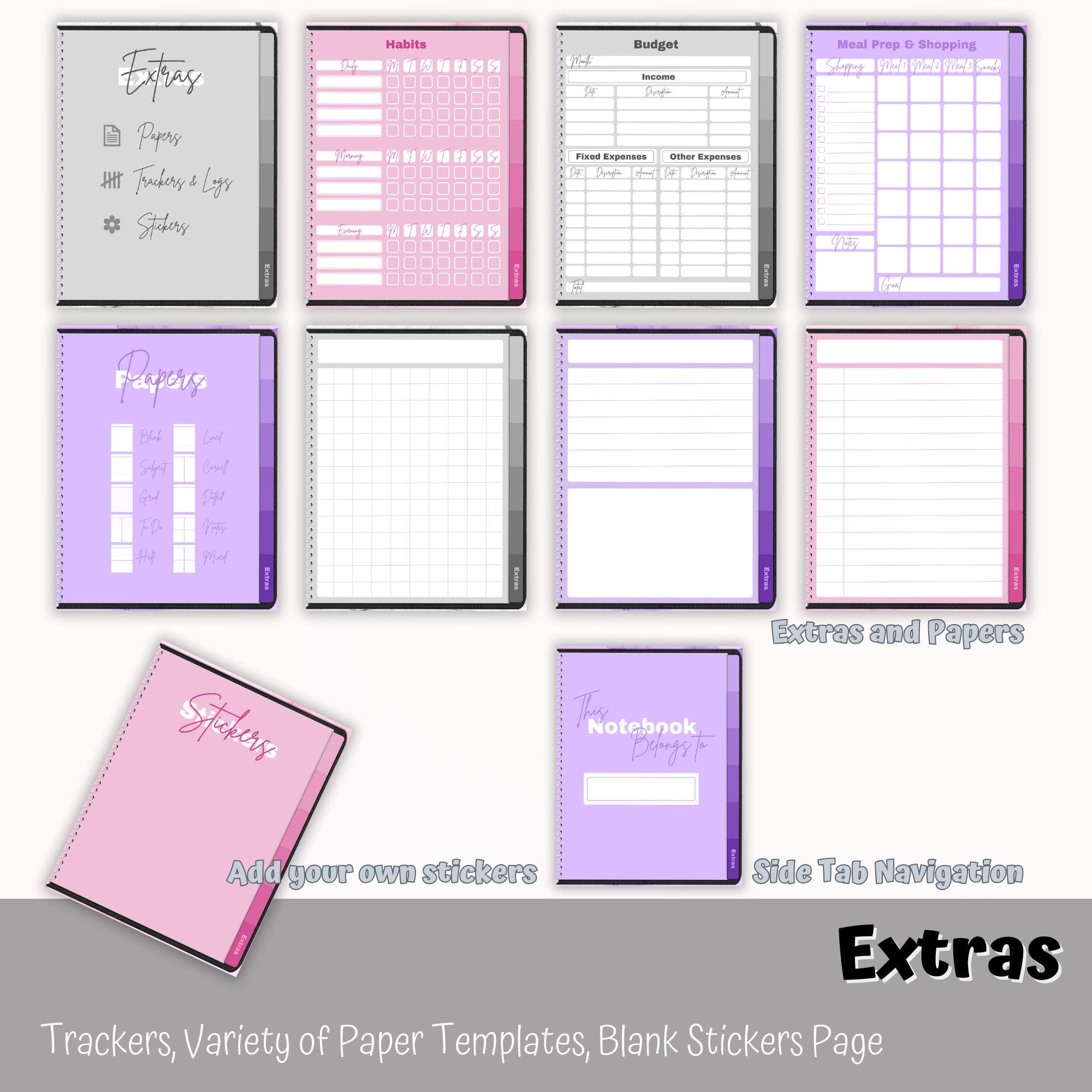 GOODNOTES Subject Notebook | 3 Colors: Purple, Pink and Grey | 5 Tabs ...