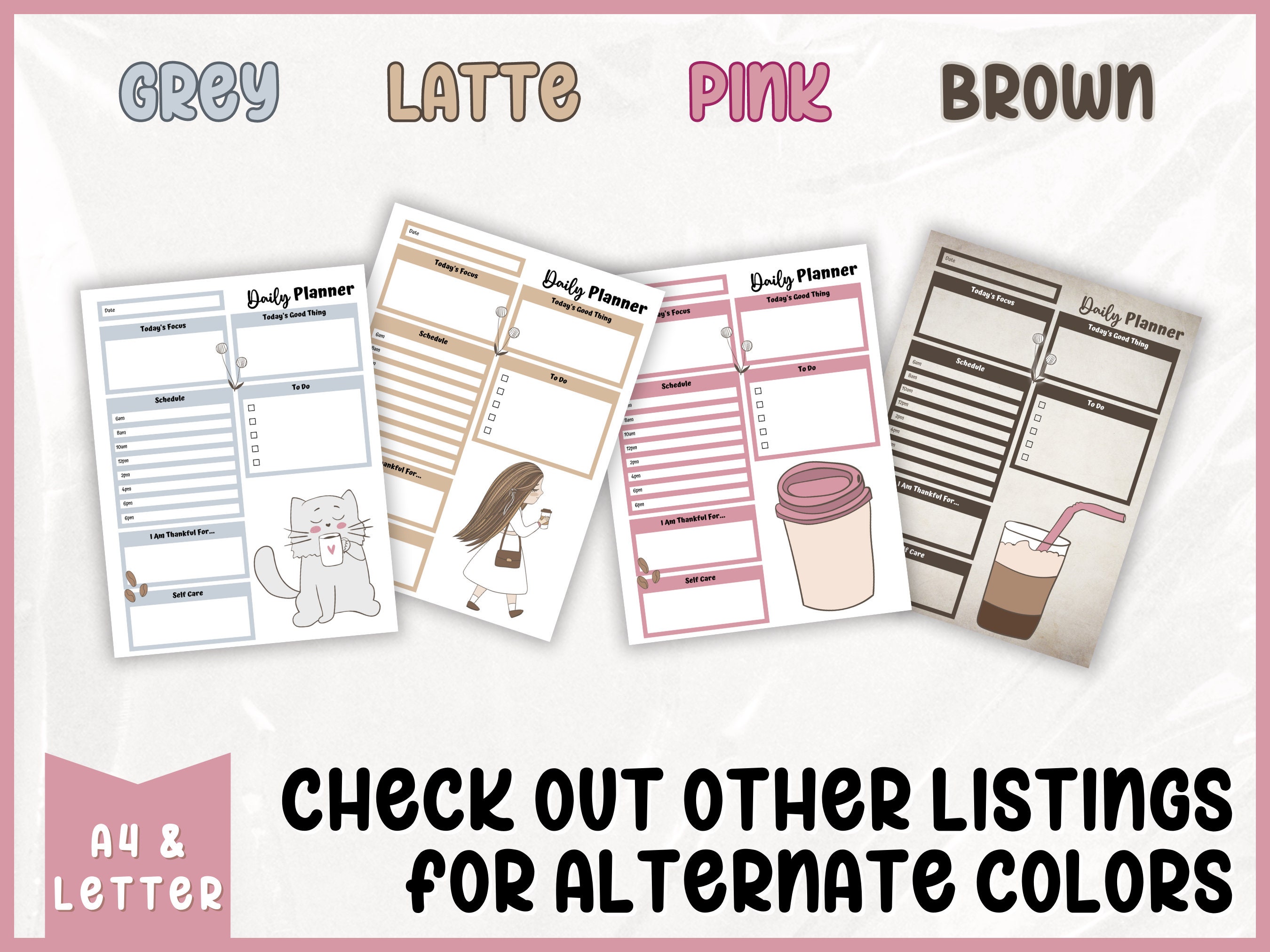 PINK Printable Planner Cute Coffee Theme Daily Pages 30 Cute Coffee ...