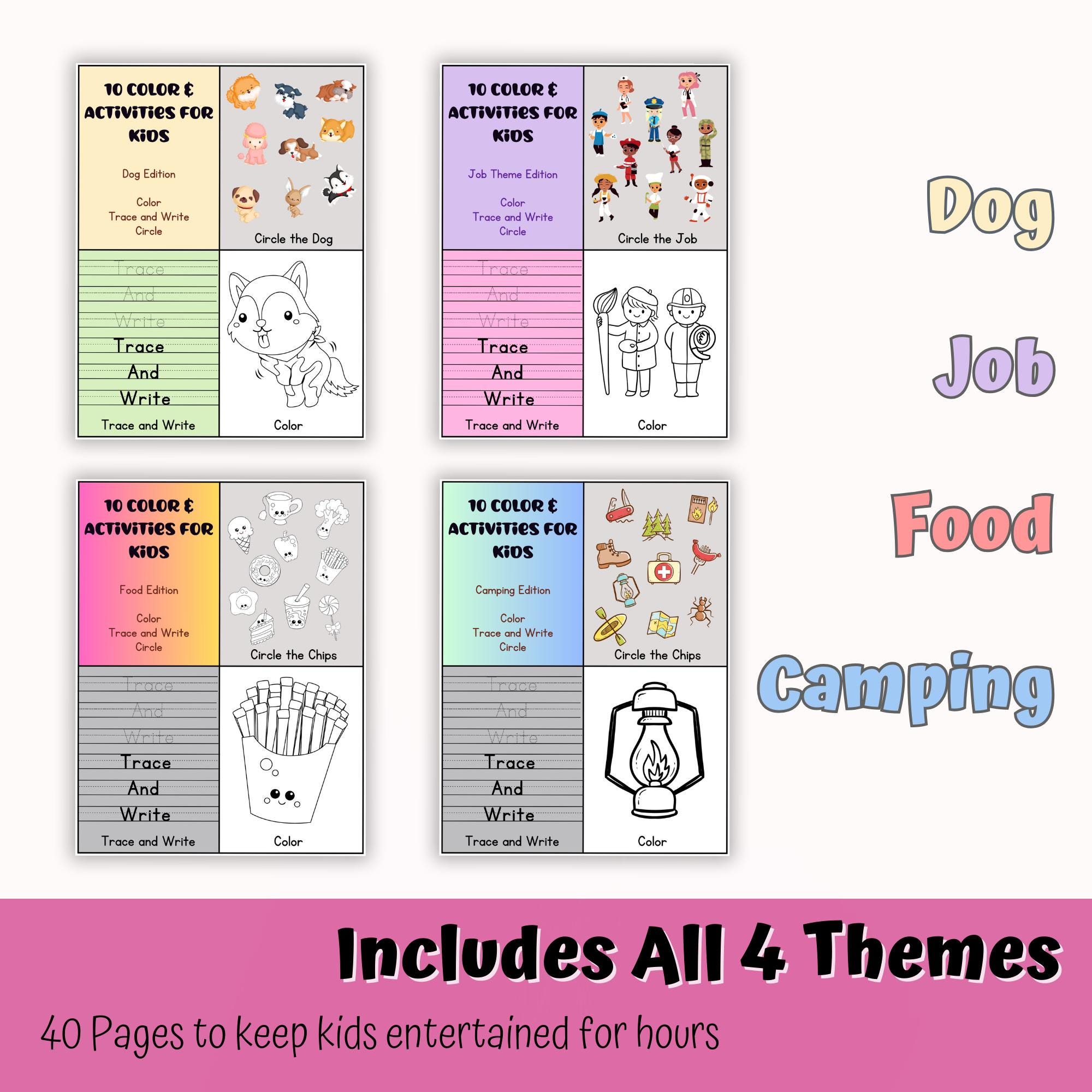 Coloring and Activities for Kids | 4 Themes + 2 Bonuses | Trace, Color ...