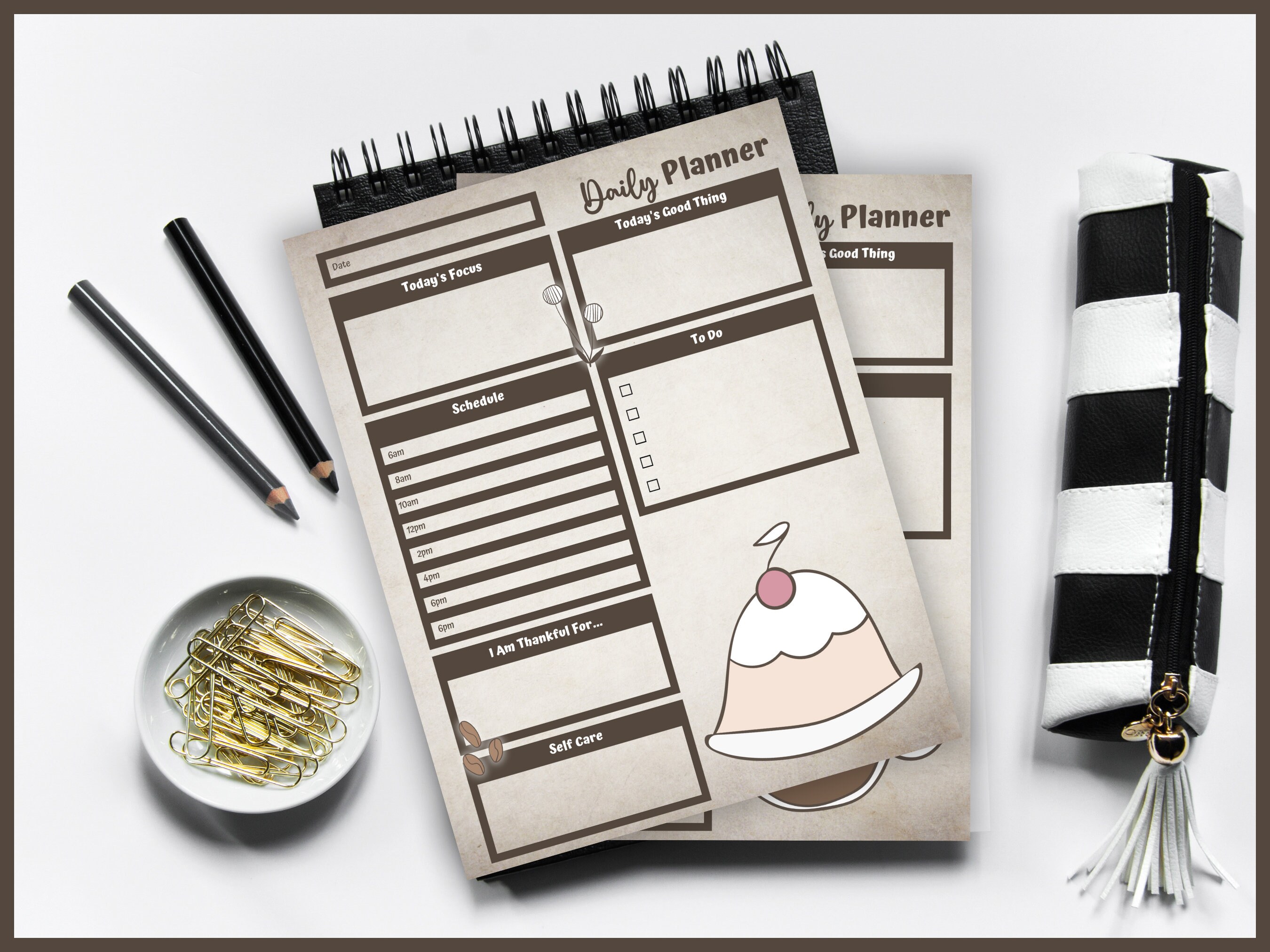 BROWN Printable Planner Cute Coffee Theme Daily Pages 30 Cute Coffee ...