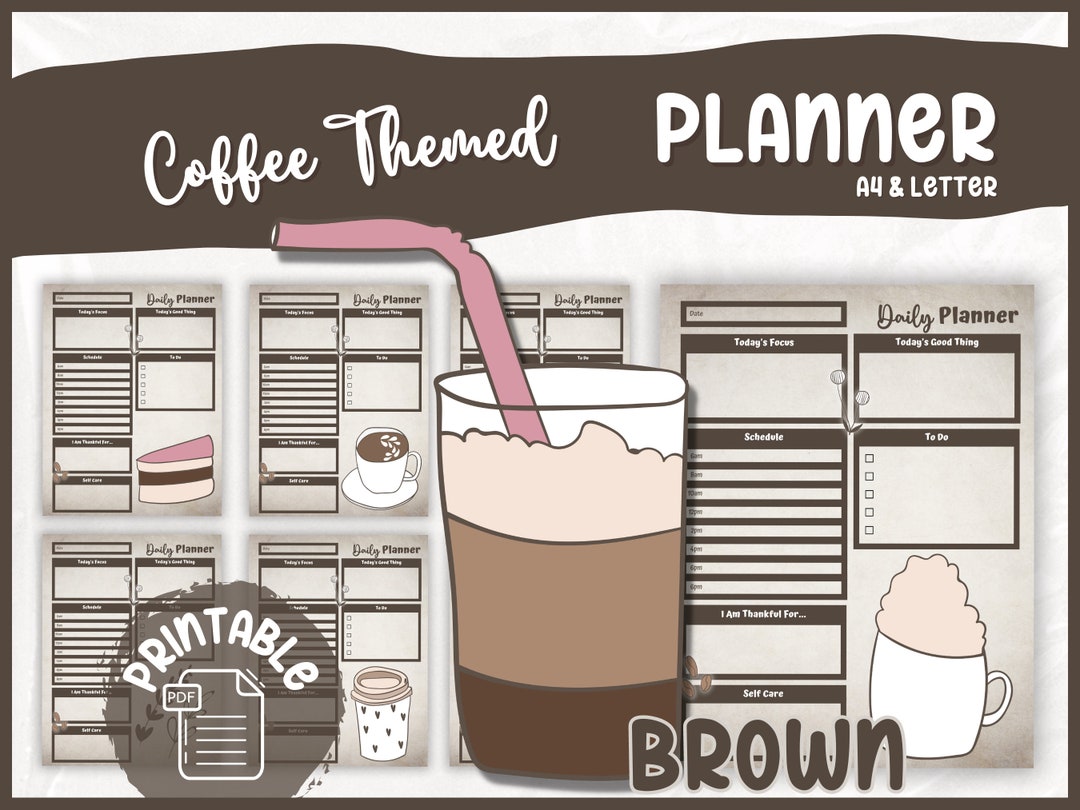 BROWN Printable Planner Cute Coffee Theme Daily Pages 30 Cute Coffee ...