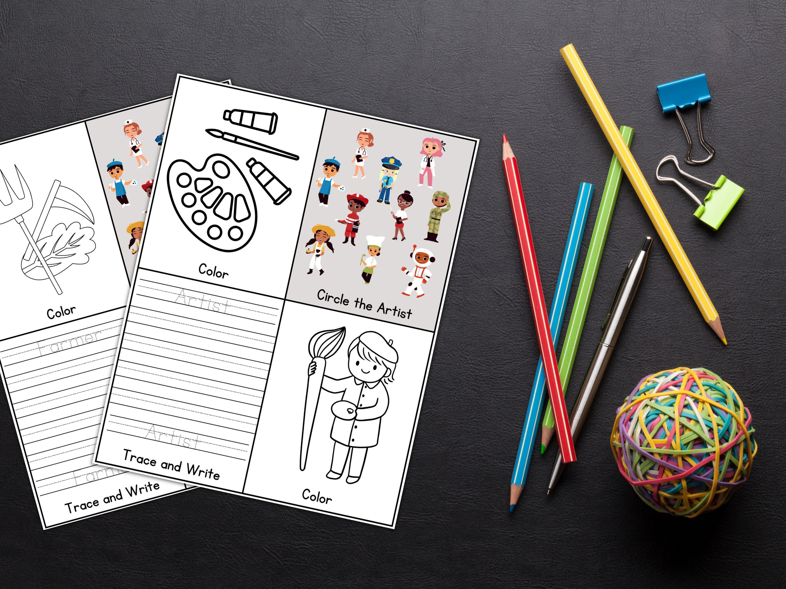 Coloring Activities for Kids Job Edition Color Trace and Write Circle ...