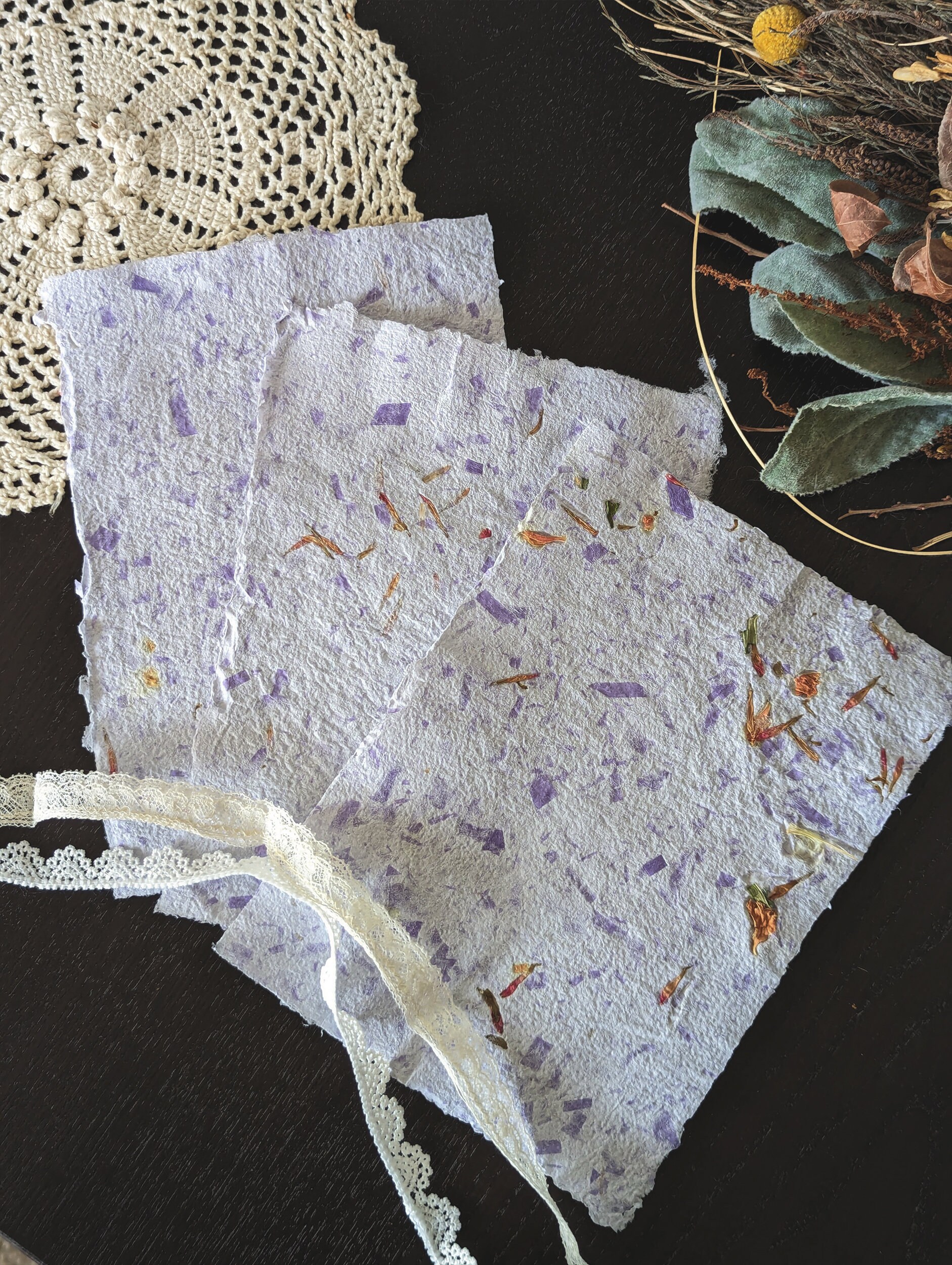 A5 Handmade Recycled Paper Single Sheet Pastel, Botanical, Scrapbook ...