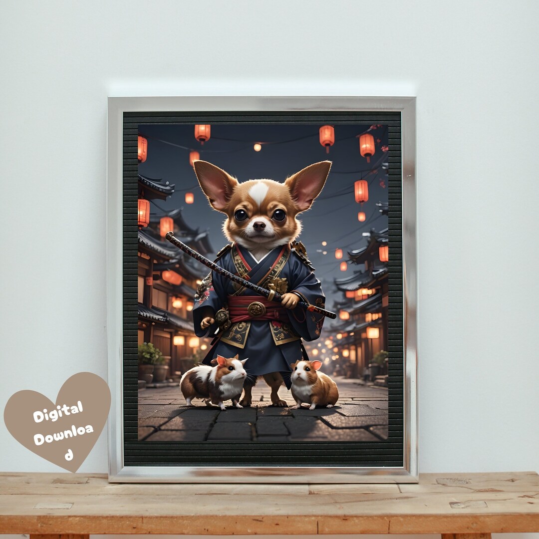 Chihuahua Samurai AI Digital Art Japan Warrior Dog Anime Kawaii Pets ...