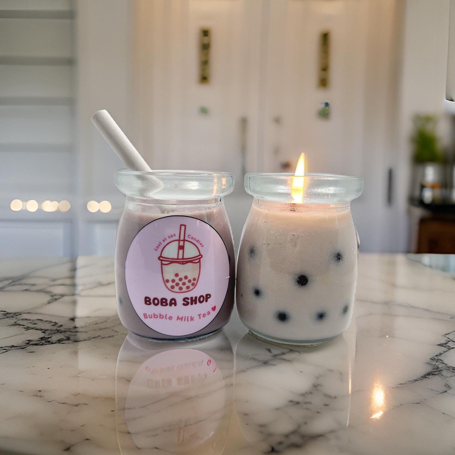 Mini Boba Shop Candle Creamy Taro Scent Bubble Tea & Anime Inspired Soy ...