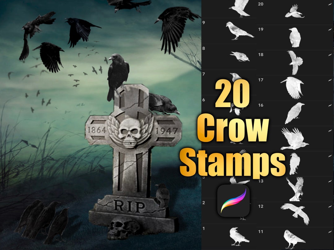 Crow Stamps, Halloween Brushes Procreate, Stamps, Procreate Brushes ...