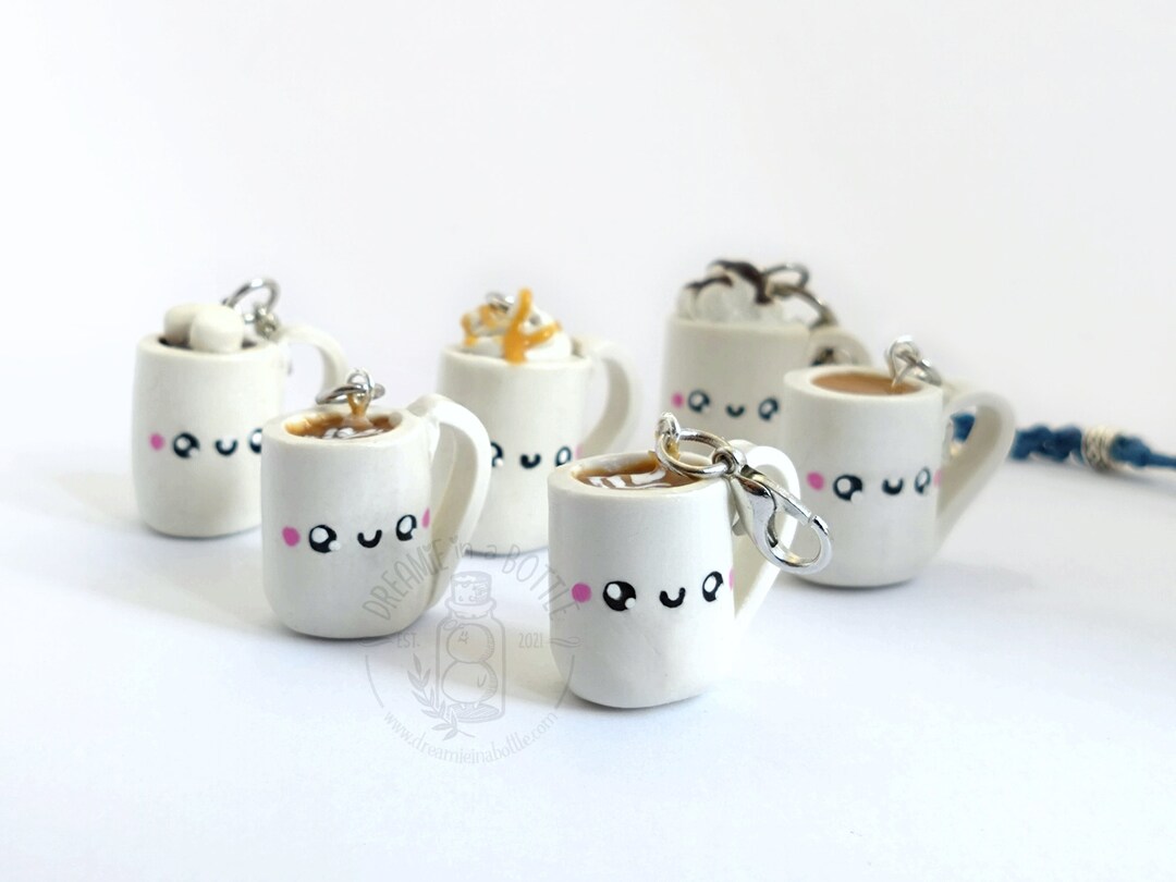 Hot Drink Mug Charm, Handmade Polymer Clay and Resin Kawaii Mug Charm ...