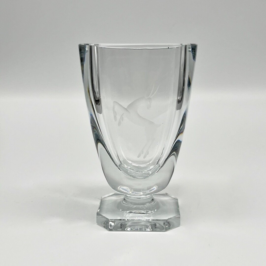 Vintage Strombergshyttan Sweden Crystal Etched Leaping Deer Oval ...