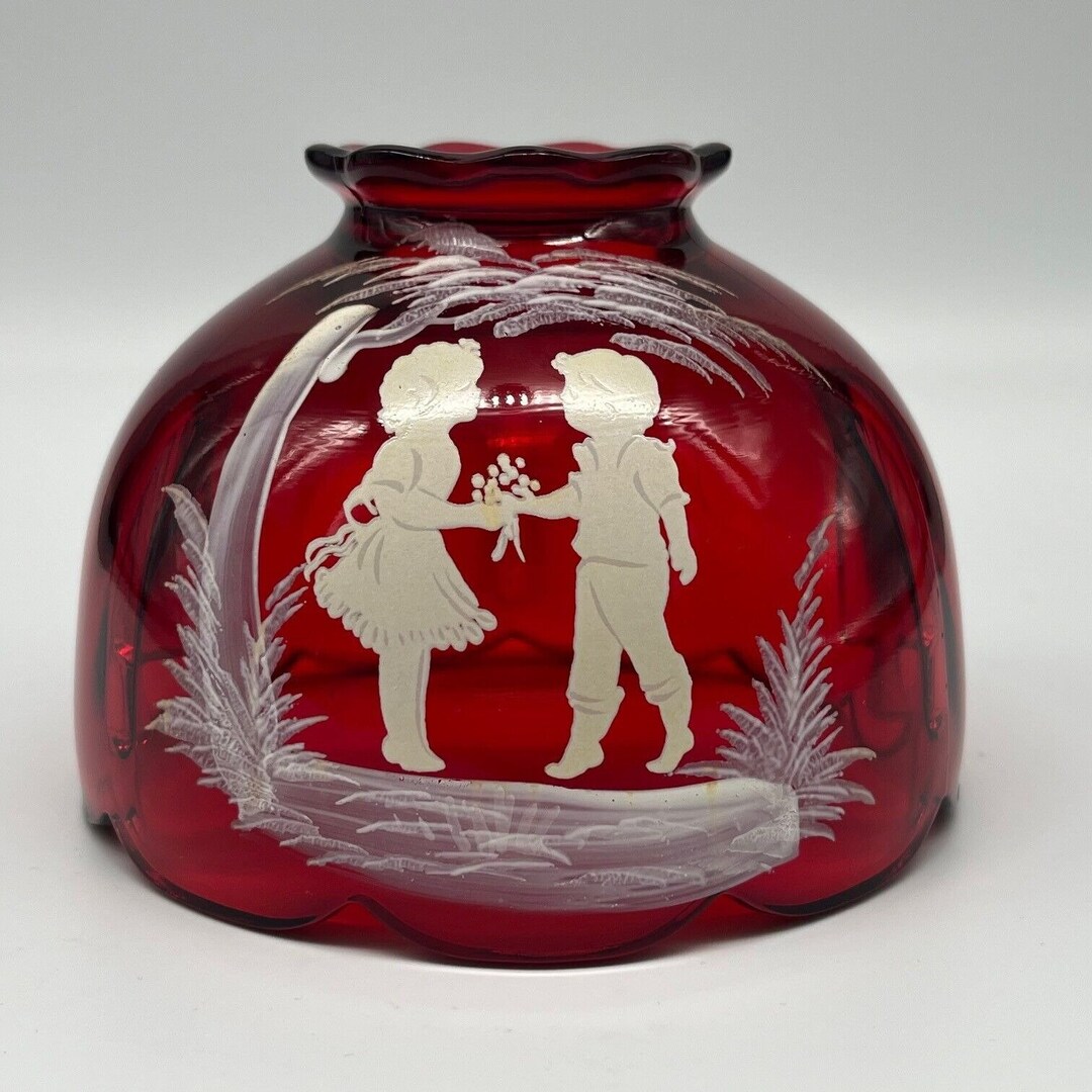 Vintage Westmoreland Mary Gregory Ruby Red Hand Painted Fairy Lamp ...