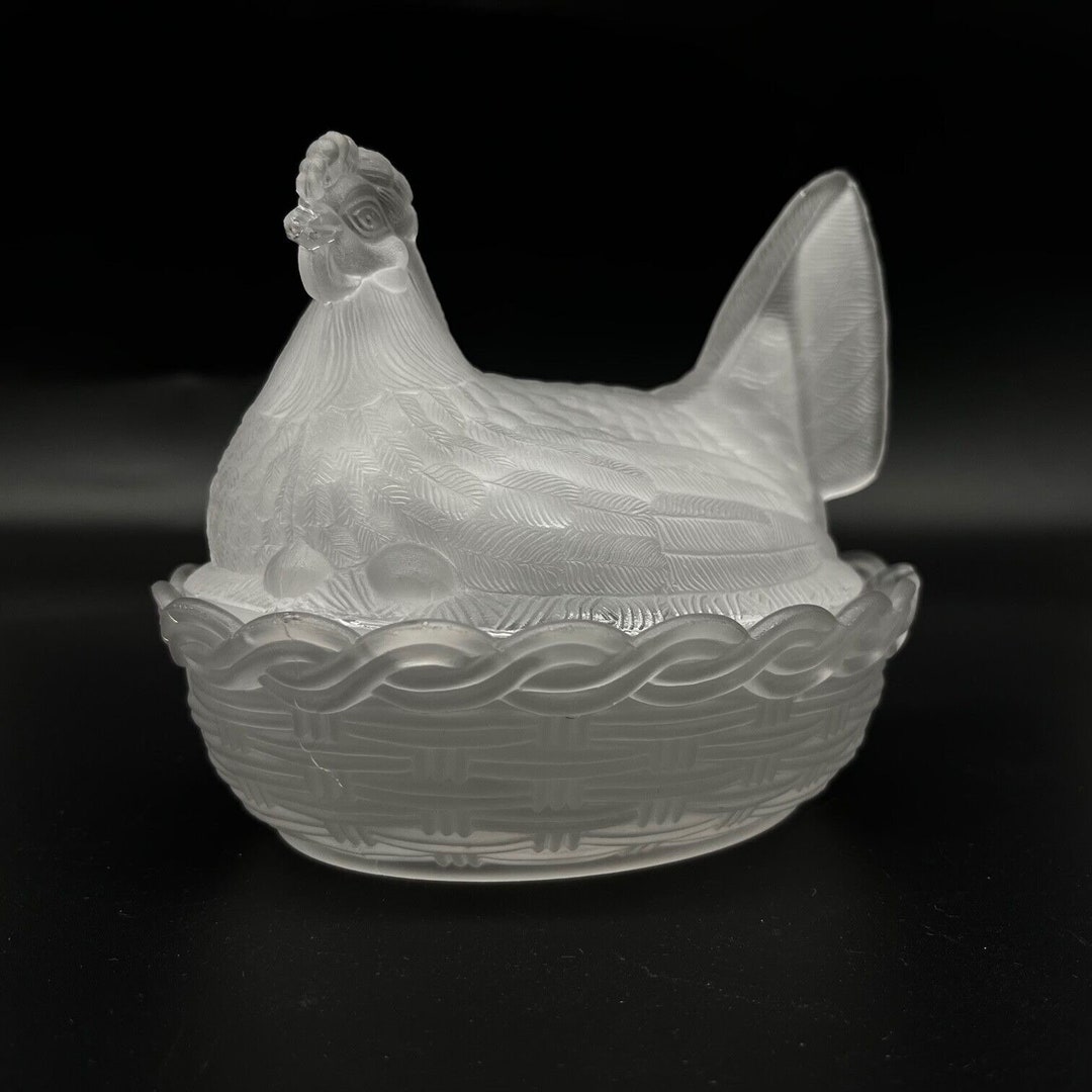 Vintage Clear Frosted Hen on Nest Split Tail Covered Dish - Etsy