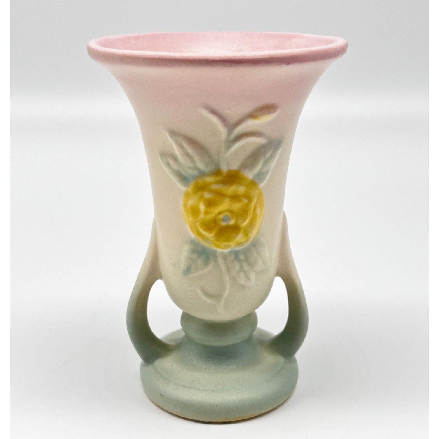 Hull Art Pottery Vase #130 1940s Rose Pink & Blue Floral Design 5 1/8 ...
