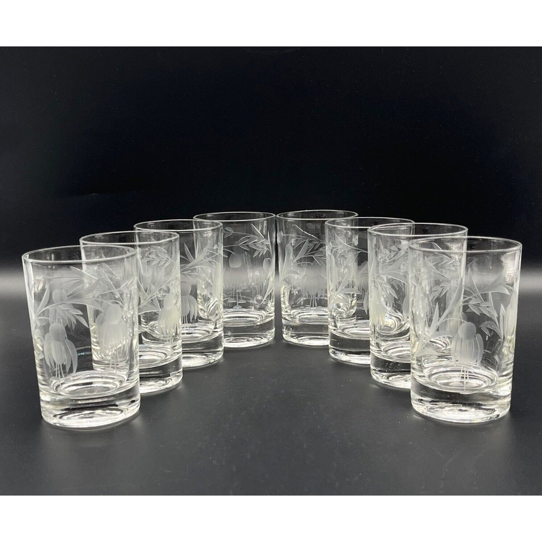 Lovely Vintage Etched Glass Bleeding Heart Florals Cocktail/juice 3.5 ...