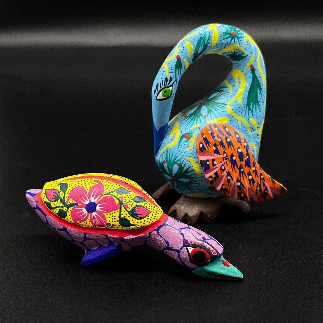 Signed Mexican Alebrije Wood Carvings Goose and Duck Folk Art Oaxacan ...