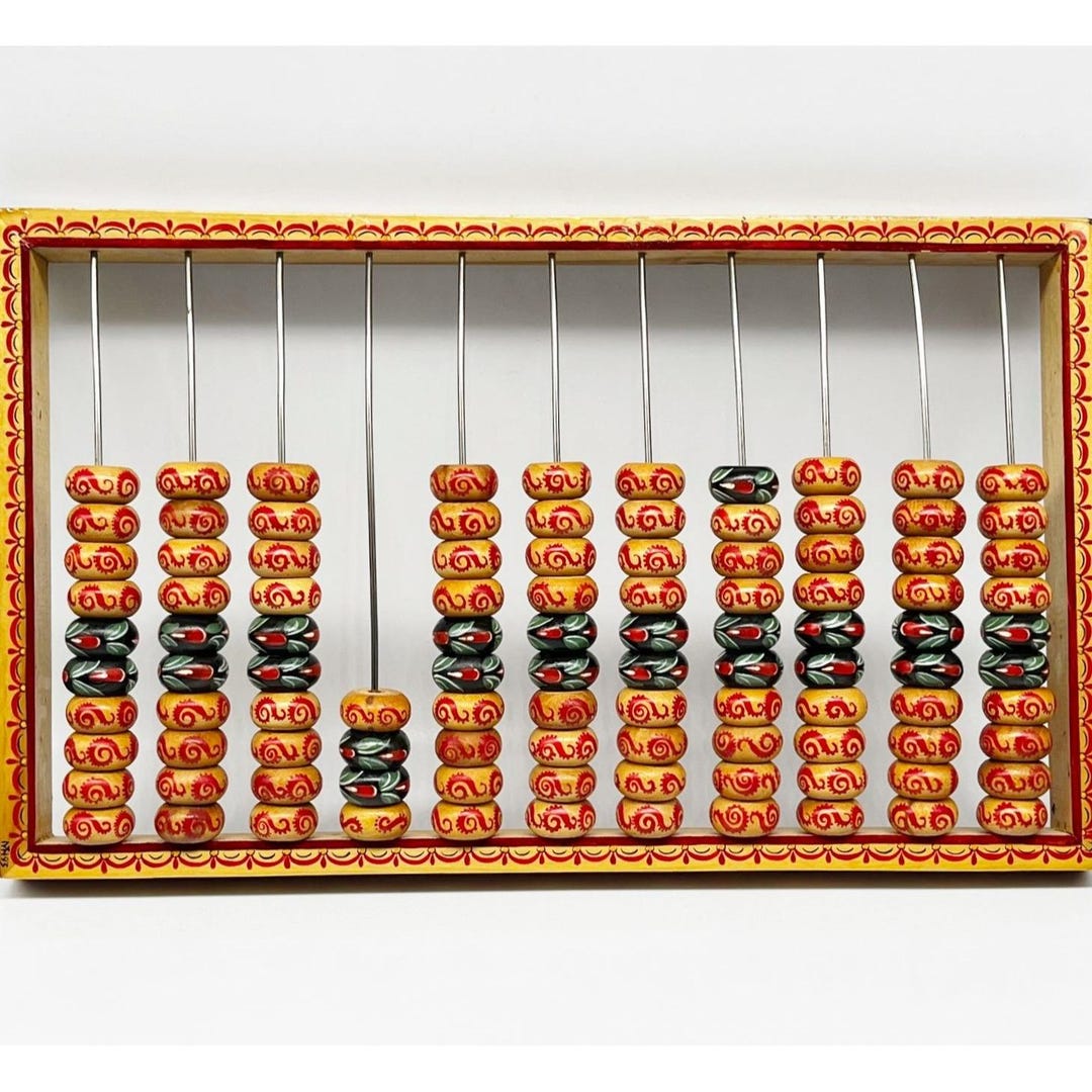 Asian Hand-painted Signed Folk Art Wooden Abacus With Intricate Red ...