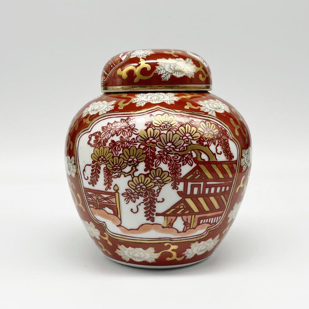 Vintage Japanese Kasuga Ware Ginger Jar 5.75" Hand-painted Floral ...