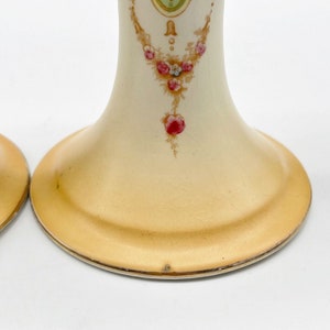 Antique Pair Crown Devon England Blush Ware Peach Floral 6.5" Candle ...
