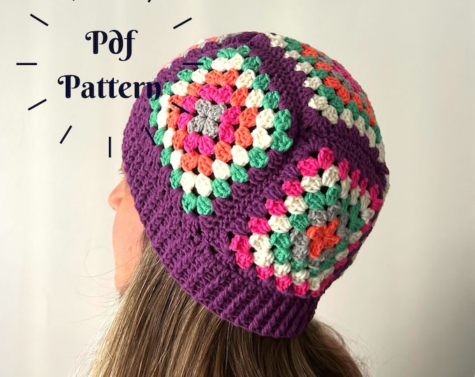 Crochet Granny Square Hat, Crochet Hat, Womens White Hat, Womens ...