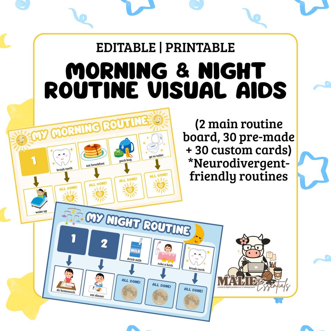 Morning & Night Visual Routine Charts | Neurodivergent-friendly ...
