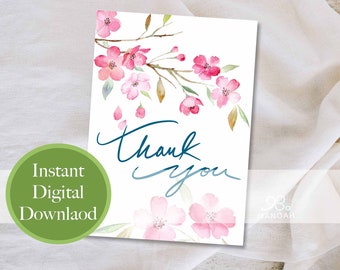 Cherry Blossom Thank You Card - Printable PDF - Etsy