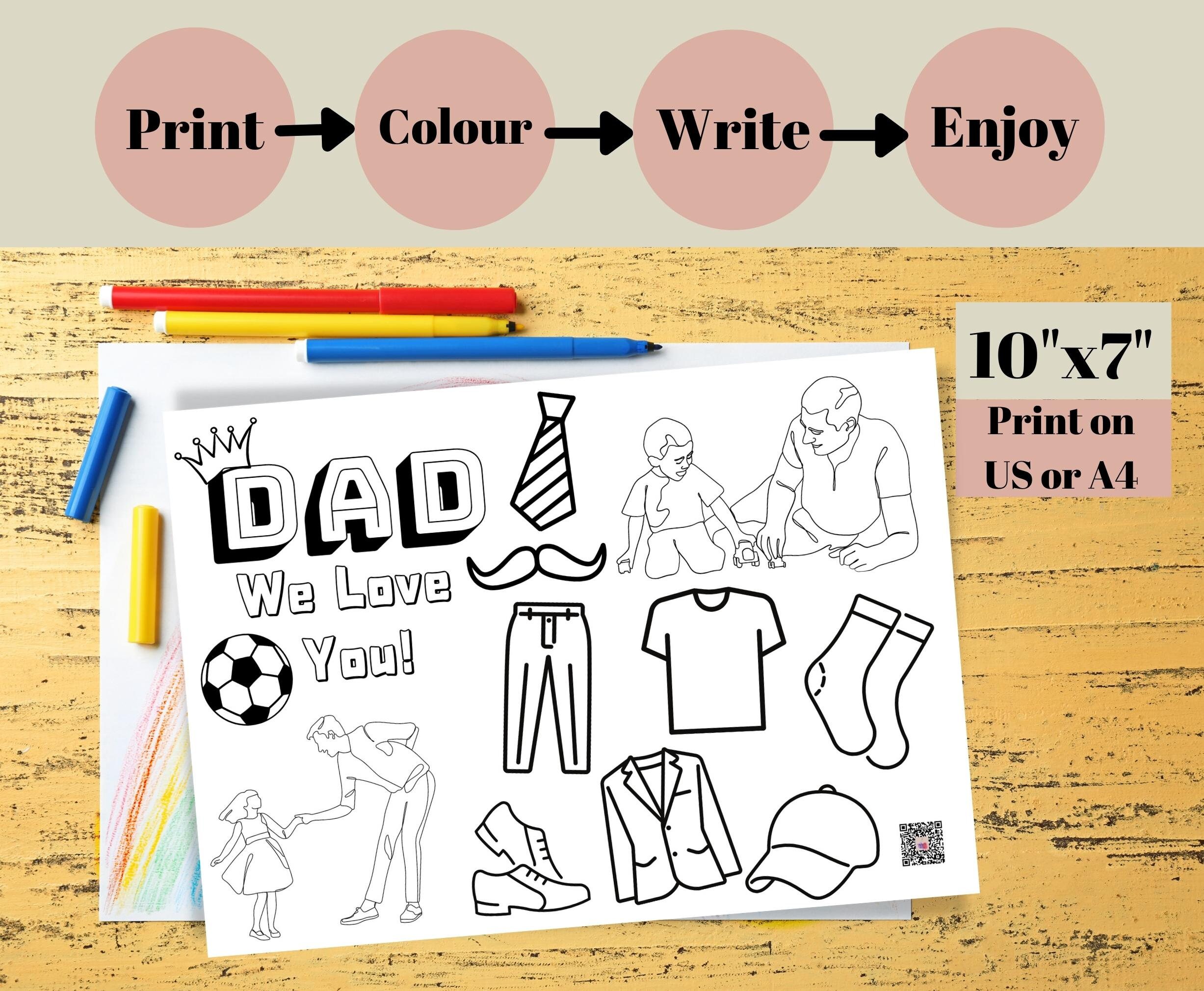 Printable Digital Coloring Daddy Card for Fathers Day, Birthday From ...