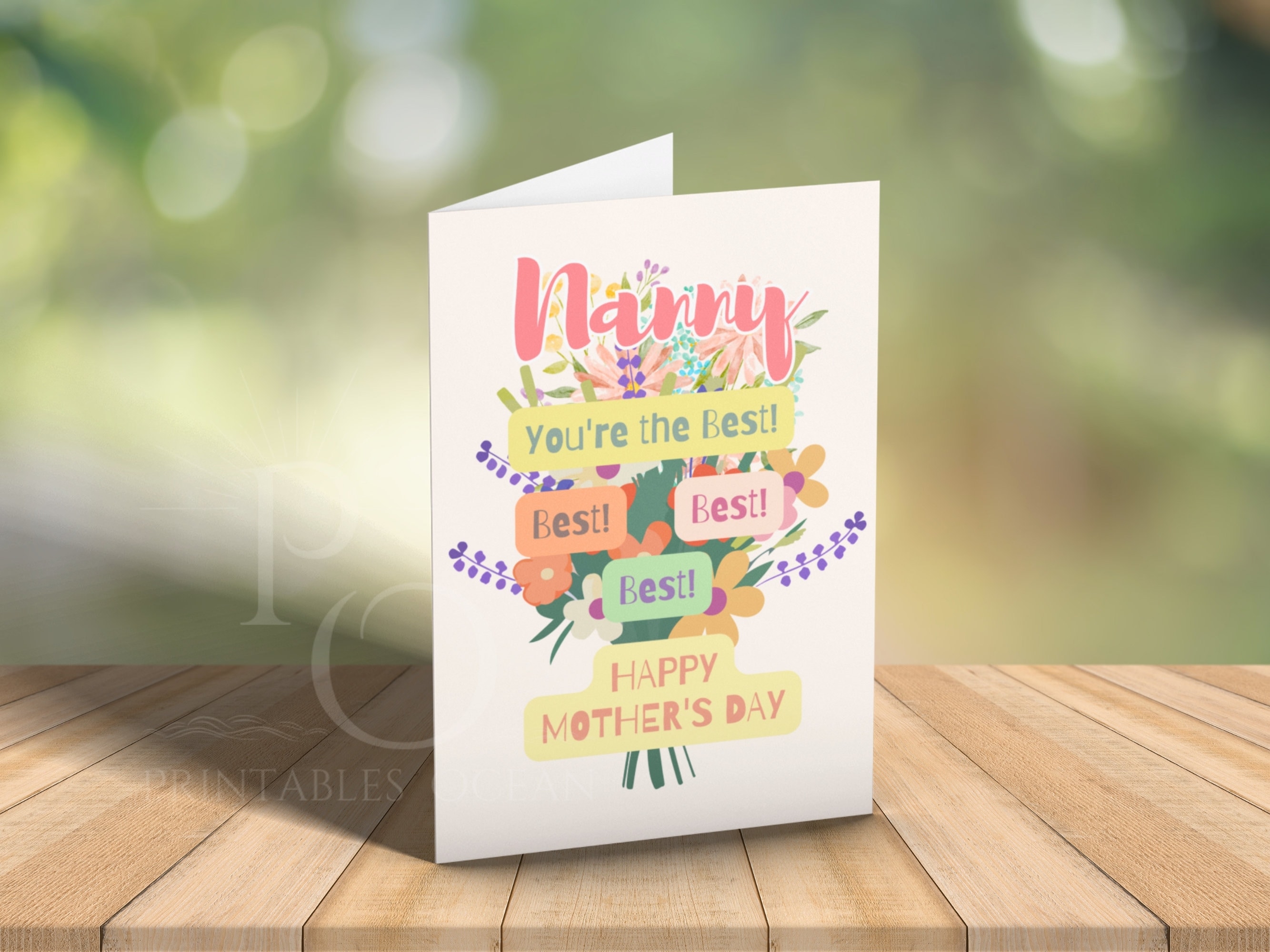 Printable Nanny Mother's Day Floral Card 5x7 Inches Last Minute Gift ...