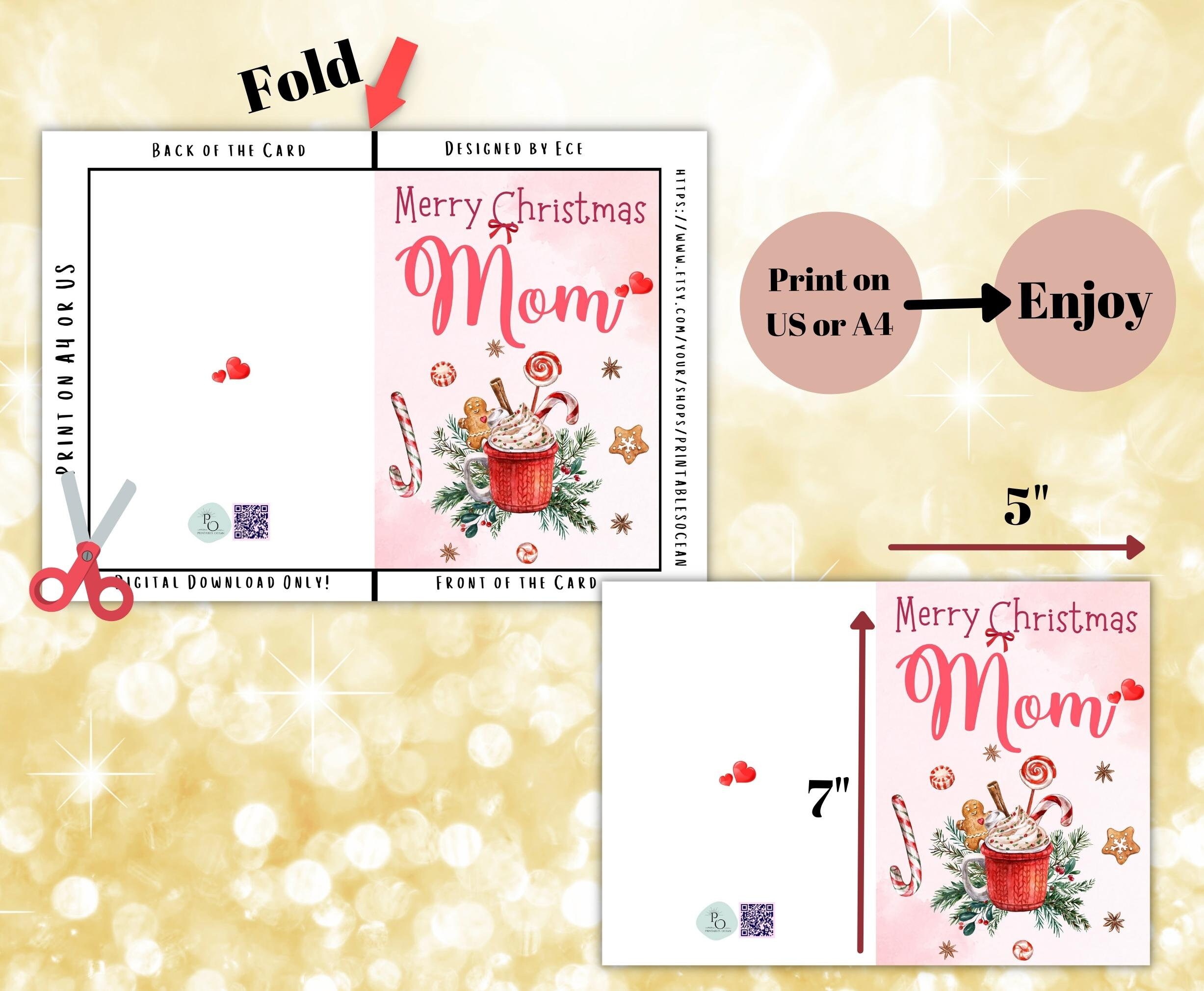 Merry Christmas Mom Card Printable, Handmade Christmas Card for Mom to ...