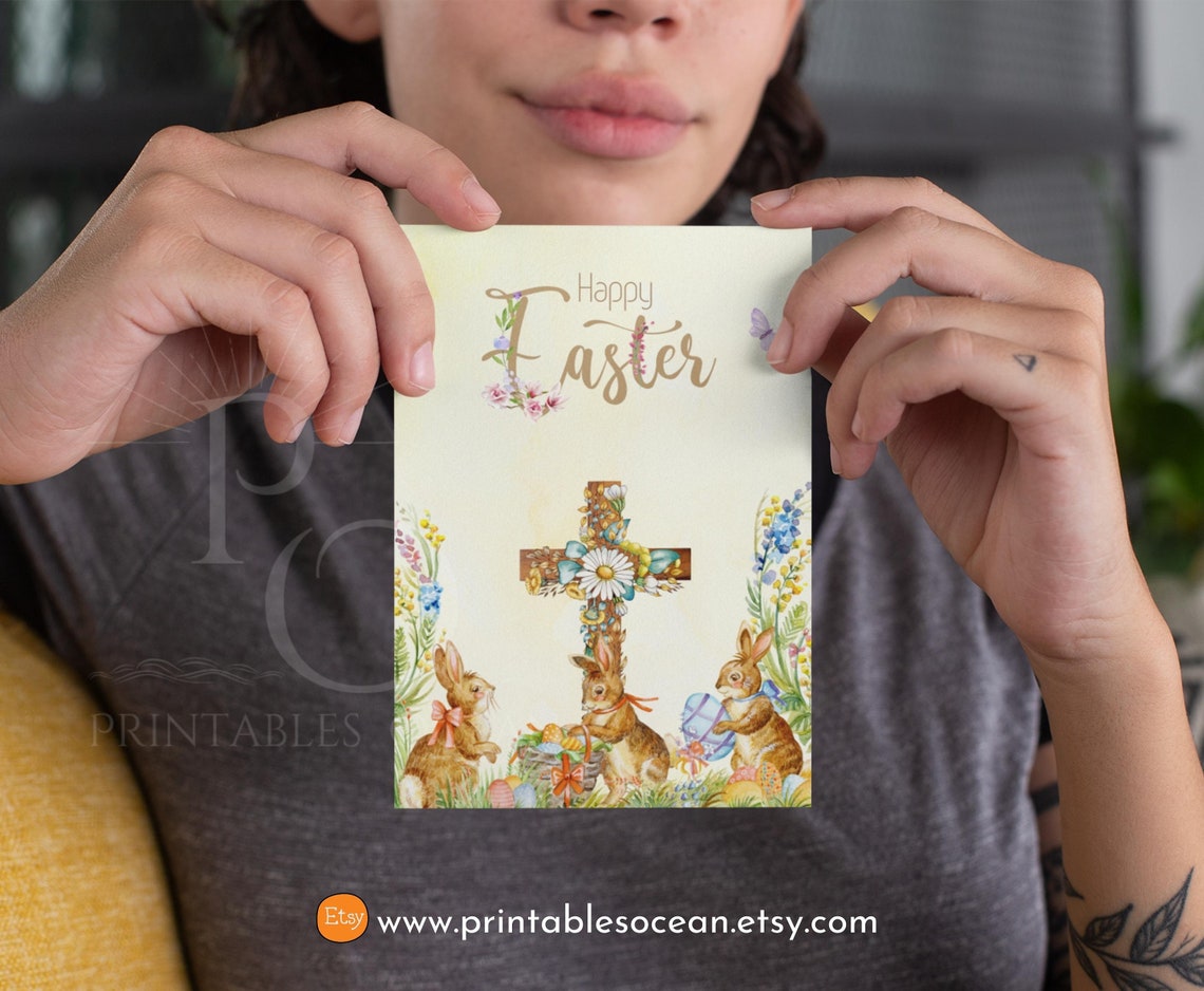 Easter Card Religious Catholic Christian Cross Printable Digital Card ...