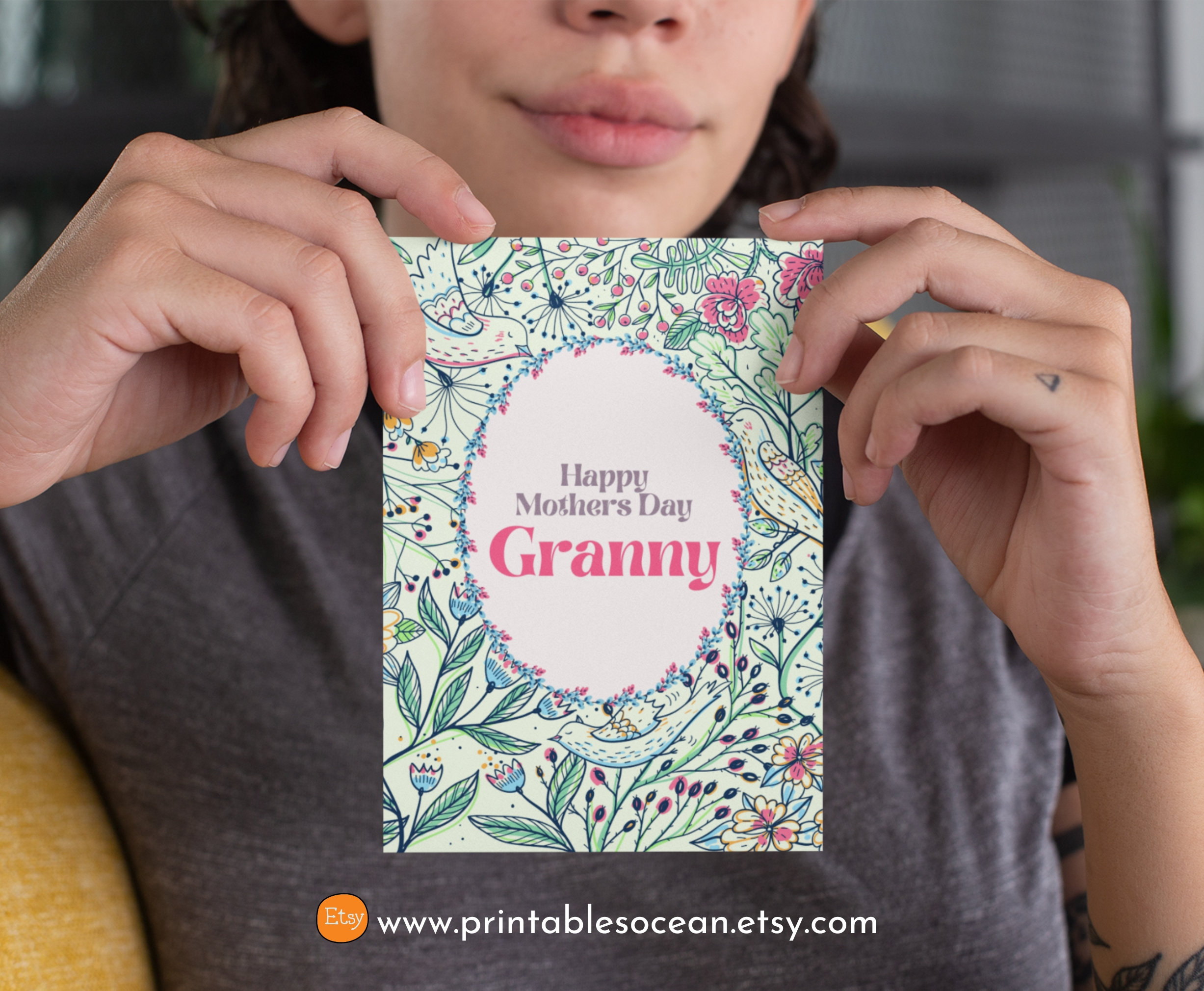 Mother's Day Card for Granny Printable, Flowers Card for Granny Mothers ...