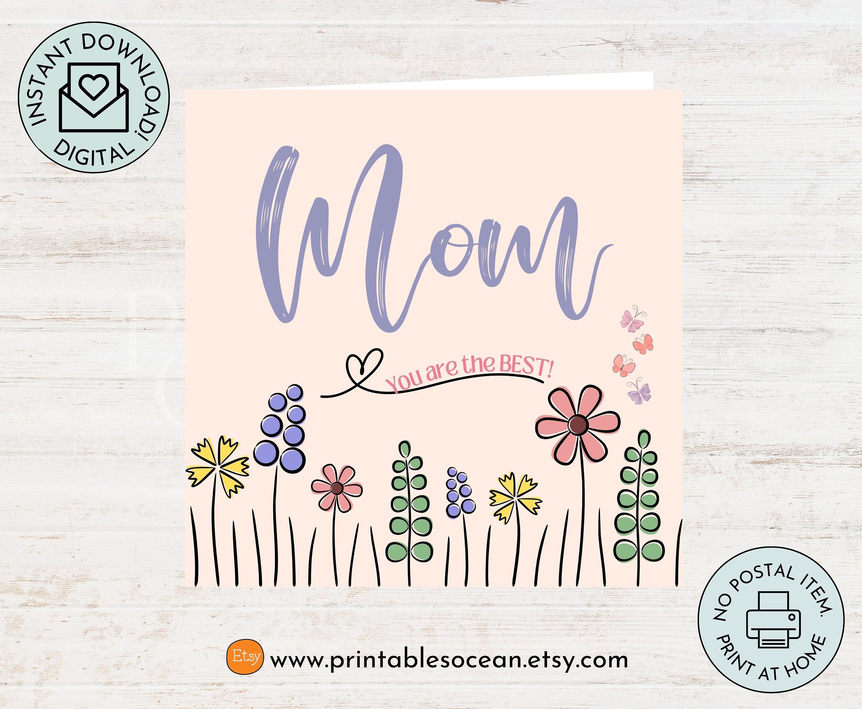 You Are the Best Mom Card Printable Handmade, Print at Home Mother’s ...