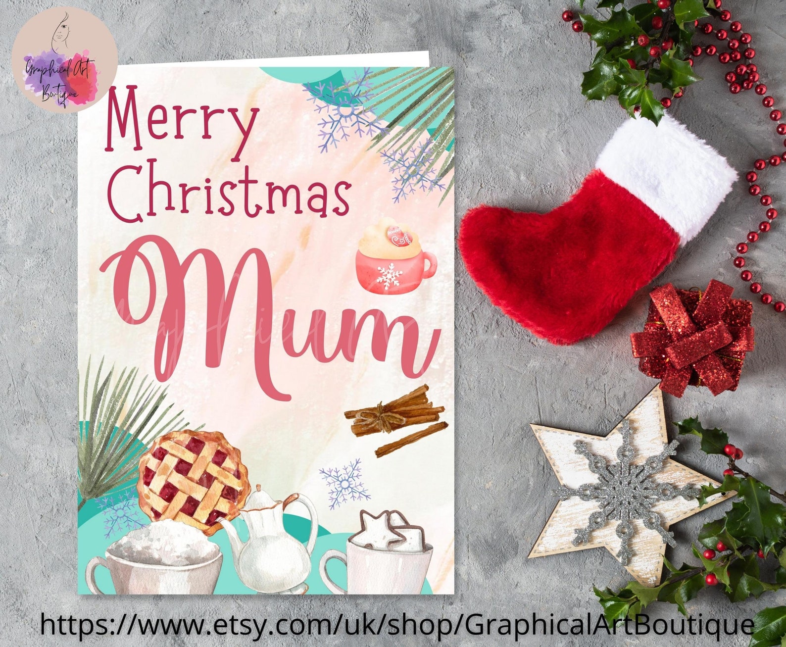 Printable Christmas Card for Mum, Merry Christmas Card Mum Print at ...