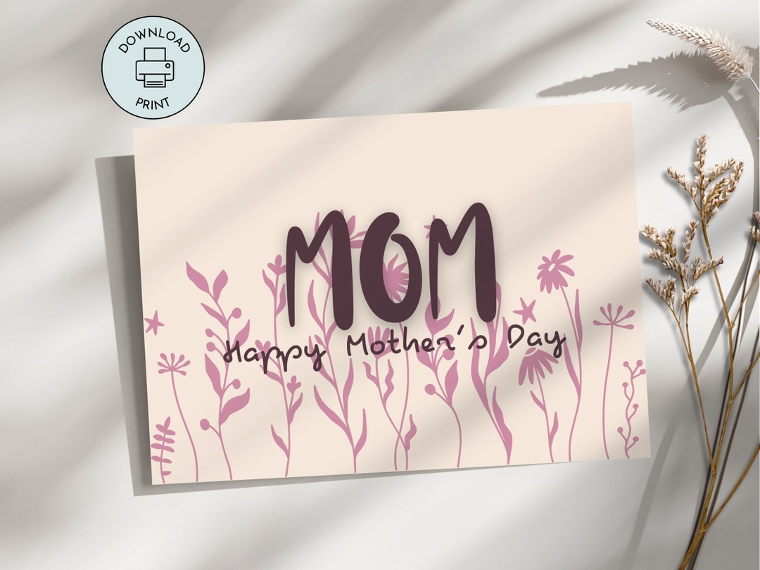 Printable Mothers Day Card Floral Minimalist Modern Instant Download ...