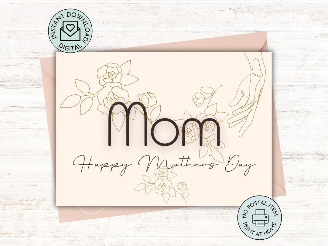 Printable Mothers Day Card Floral Minimalist Modern Instant Download ...