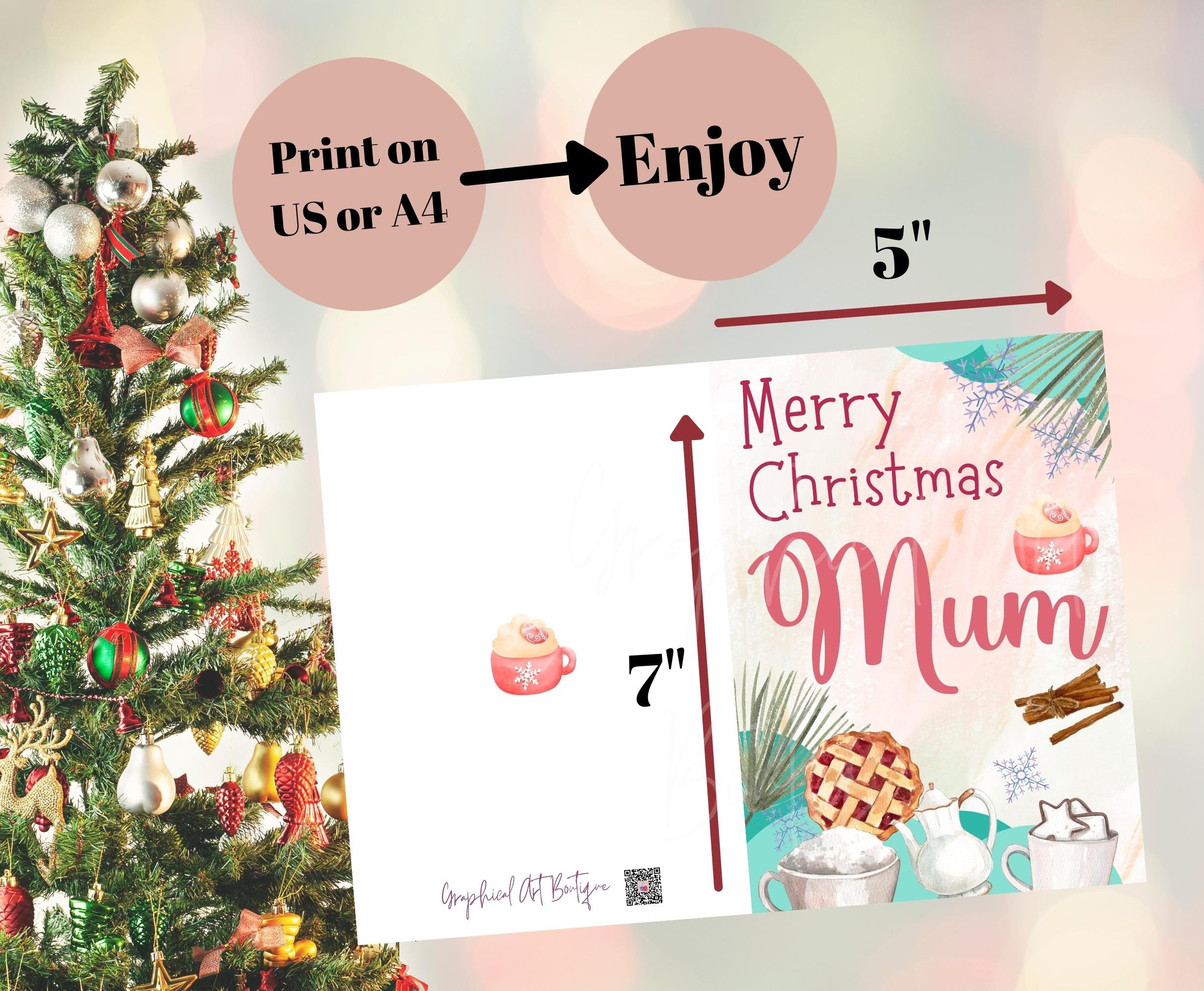 Printable Christmas Card for Mum, Merry Christmas Card Mum Print at ...